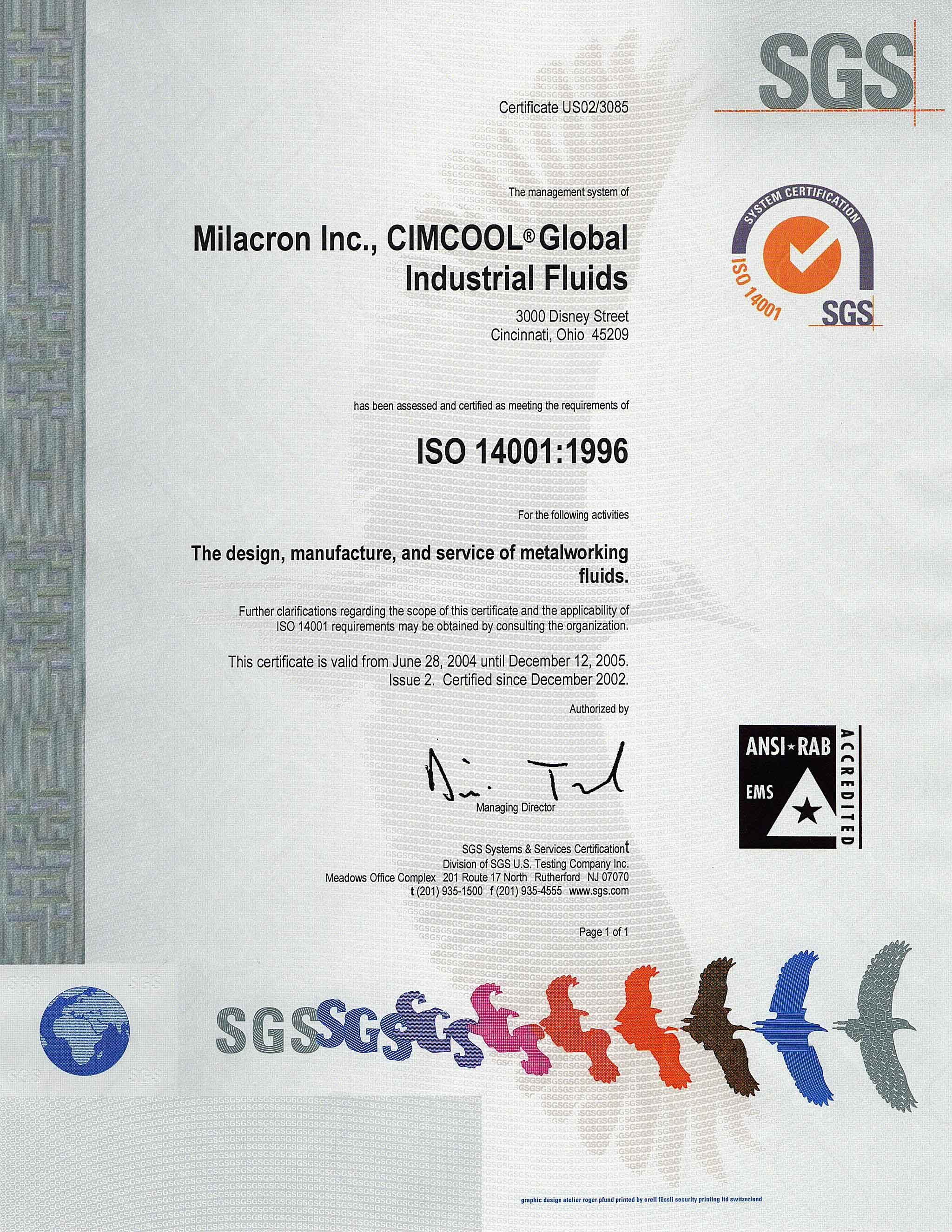 Cimcool-ผลิตภัณฑ์เหลวสำหรับงานขึ้นรูปโลหะจากอเมริกา